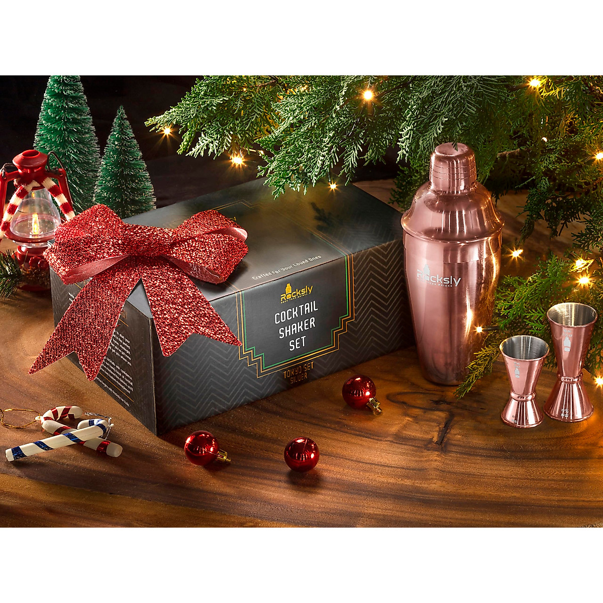 ROCKSLY MIXOLOGY BAR Set Premium Bartender Kit, Rectangular Tool Stand, Cocktail Shaker Strainer, Jiggers, Spoon, Tongs, Muddler, Pourers, Opener 10 Pc