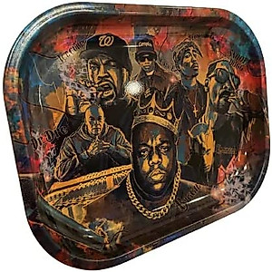 Greatest Rappers Cigarette Metal Rolling Tray 7"x5.5" Perfect Accessory for Rolling Papers and PreRolled Cones