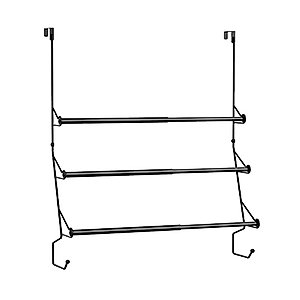 Elbourn Adjustable Over The Door Triple Towel Rack with Hooks, Towel Bar Hanger for Bathroom, Black