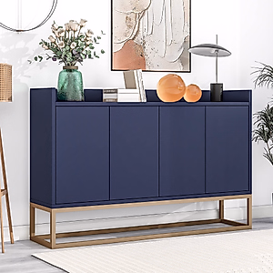 Merax 4-Door Sideboard Buffet Cabinet, Modern Kitchen Buffet Sideboard with Large Storage Space for Living Room, Dining Room, Entryway, Navy
