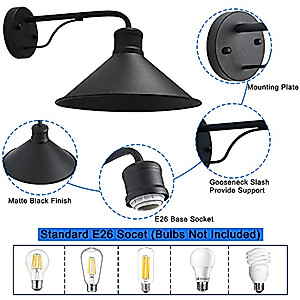 VICTOGATE 3 Pack Outdoor Wall Lights Wall Mount for House Front Porch Outdoor Wall Light Fixtures Wall Mount Matte Black Farmhouse Outdoor Wall Sconce, Classic Barn Lights Outdoor & Indoor-E26 Socket