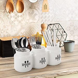 Fasmov Silverware Caddy, Ceramic Flatware Caddy Utensil Countertop Organizer, Silverware Organizer Utensil Holder Flatware Caddy Cutlery Storage Organizer for Kitchen Table, Cabinet or Pantry