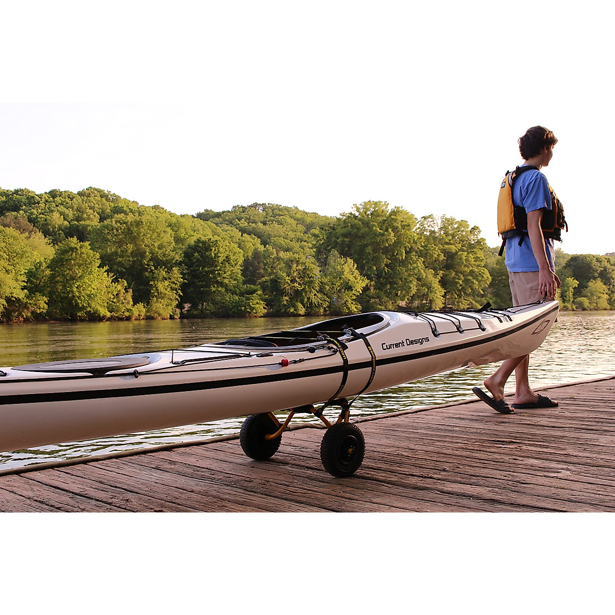 Suspenz Stowable Kayak Carrier Cart, SK Trailer Cart with Airless Wheels and Straps, Yellow, (22-1166)