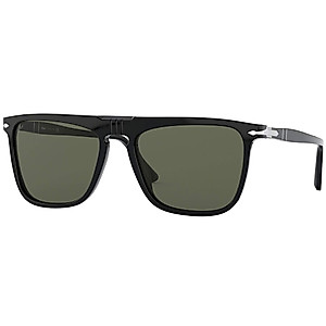 Persol PO3225S Rectangular Sunglasses, Black/Green, 56 mm