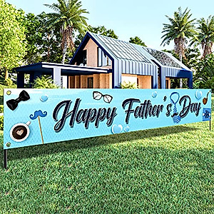 XtraLarge, Happy Fathers Day Banner - 120x20 Inch | Happy Fathers Day Yard Sign Banner for Happy Fathers Day Decorations for Party | Blue Happy Fathers Day Backdrop for Fathers Day Party Decorations