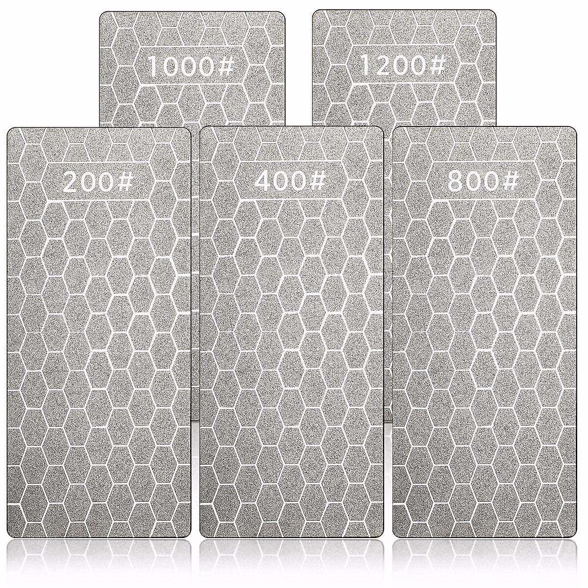 5 Pcs Diamond Sharpening Stone Honing Stone Diamond Stone Lapping Plate Diamond Sharpening Plate Fine Coarse Bench Stone for Kitchen Blade Chisel, 5.9 x 2.48 Inch(200, 400, 800,1000, 1200 Grit)