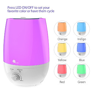 1byone Humidifiers for Bedroom 6L Cool Mist Air Ultrasonic for Plants Indoor with Essential Oils Diffuser for Baby Kids, with 7 Colour Night Light, Ultra Quiet & Easy to Clean, Auto Shut-off, Blue