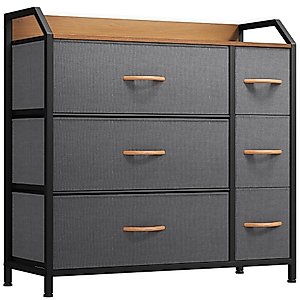 YITAHOME Dresser with 6 Drawers, Organizer Unit for Bedroom, Fabric Dresser Storage Tower - Sturdy Steel Frame, Wooden Top & Easy Pull Fabric Bins