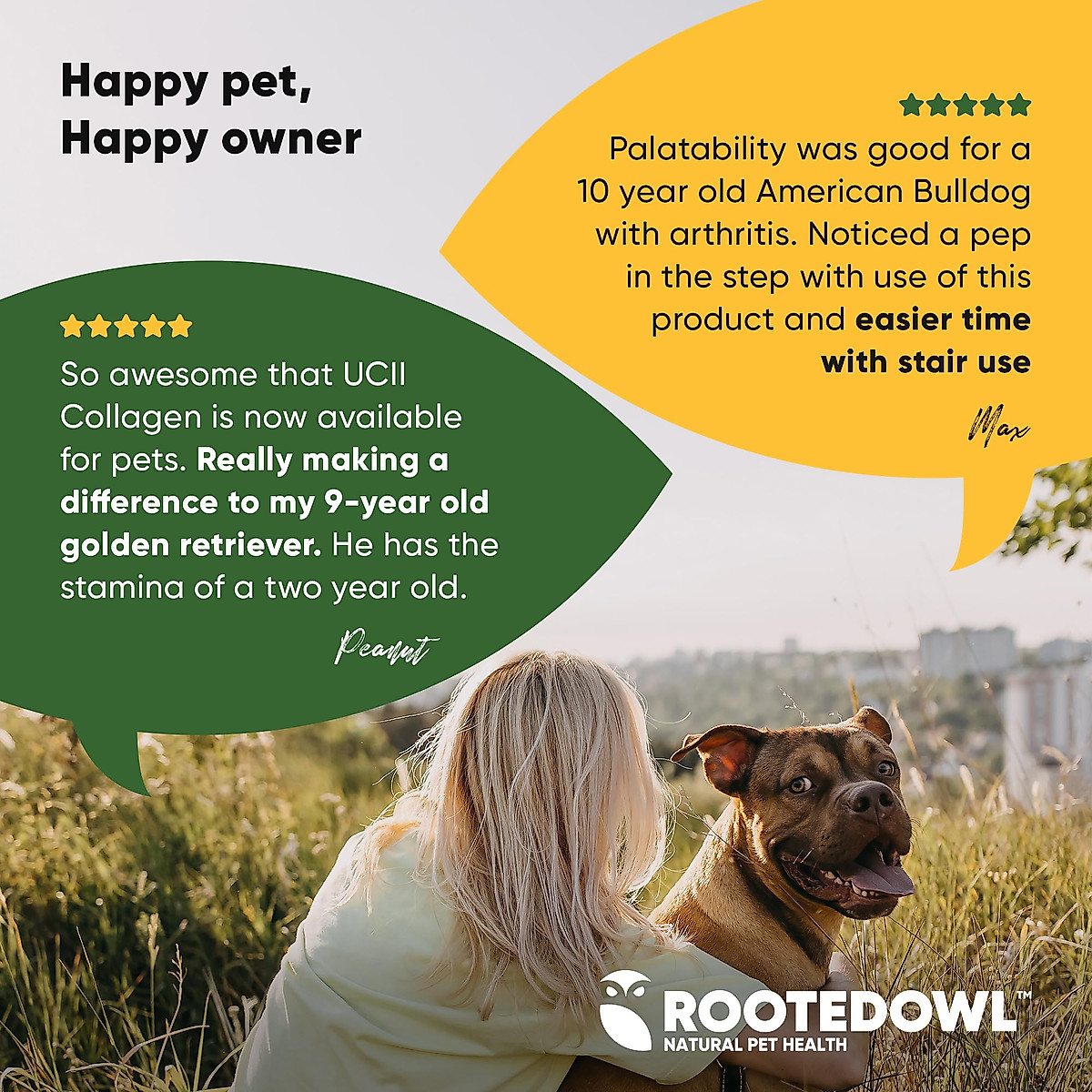 Rooted Owl Joint and Muscle Health - Hip and Joint Supplement for Dogs with UC-II Type II Collagen and L-Carnitine - Medium and Large Dog Joint Supplement - 30/ct