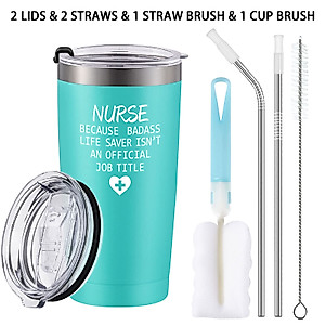 Qtencas Nurse Gifts, Nurse Because Badass Stainless Steel Travel Tumbler, Funny Birthday Christmas Appreciation RN Gifts for Nurse Friends Coworkers Nurse Practitioner Women(20 oz, Mint)