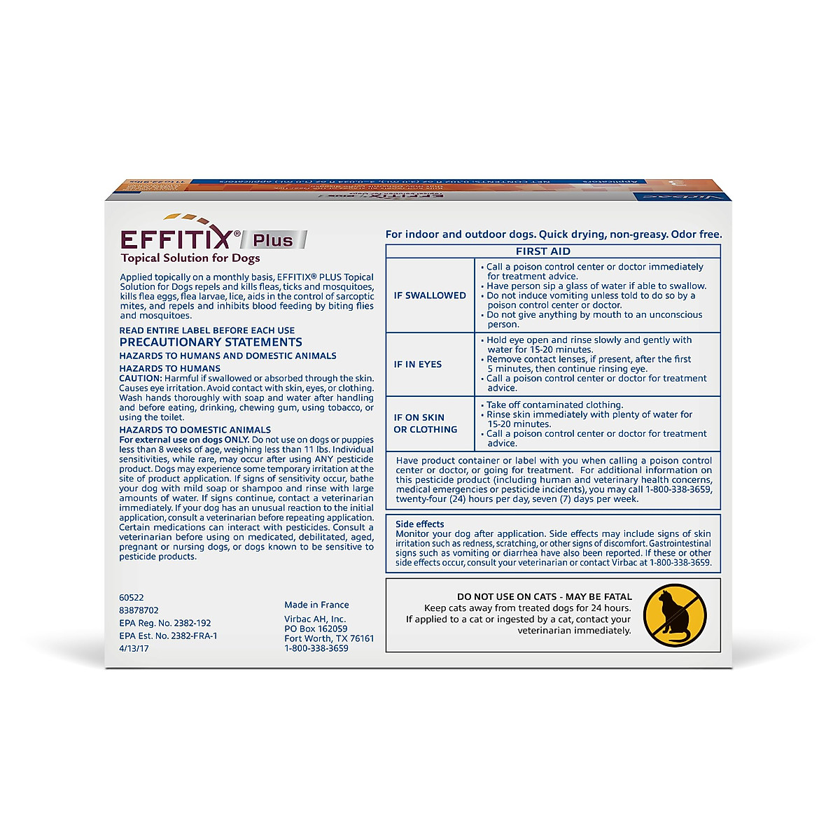 Effitix Plus Topical Solution for Dogs - Flea and Tick for Small Dogs (11-22.9lbs), 3 Doses, Waterproof Topical Prevention (by Virbac)