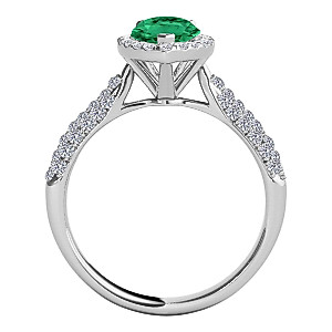 MauliJewels Rings for Women 1.05 Carat Diamond And Pear Shaped Emerald Ring pave 10K White Gold