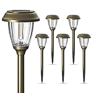 XMCOSY+ Solar Pathway Lights Outdoor Waterproof - 6 Pack Solar Garden Lights, Auto On/Off 10/25 Lumen Solar LED Outdoor Lights Warm White, Bubble Glass Solar Lights for Yard Path Lawn Walkway Driveway