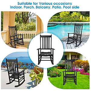 XINYUN Rocking Chair Wooden Frame Chair Indoor and Outdoor Fade Resistant Rocker with 350lbs Weight Capacity All Weather Porch Rocker for Garden Lawn Balcony Backyard and Patio Porch Black