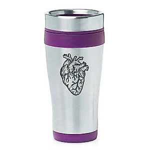 16oz Insulated Stainless Steel Travel Mug Coffee Mug Tumbler Anatomical Heart (Purple)