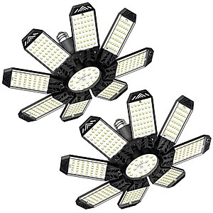 VRTOGTHE LED Garage Light - 2 Pack 260W 26000LM LED Garage Ceiling Light with 8+1 Adjustable Panels and Constant Drive, 6500K Shop Light Screw in E26 E27 Socket for Workshop, Storage Room, Warehouse