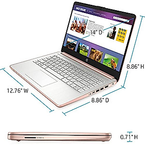 HP Stream 14" HD Thin and Light Laptop, Intel Celeron N4120, 16GB RAM, 64GB eMMC Storage, Long Battery Life, HD Webcam, HDMI, Rose Gold, Office 365 1-Year, Windows 11 S, 128GB Cuertns MicroSD