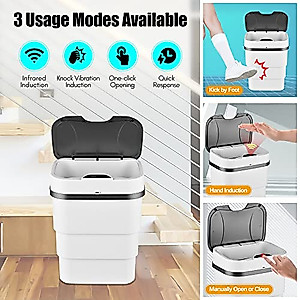 PENCHEN Auatic Toucess Infrared Motion Sensor Trash Can 3-Layer Folg Garbage Can Max. 9.5L ty Built-in Battery with USB Charging Cable