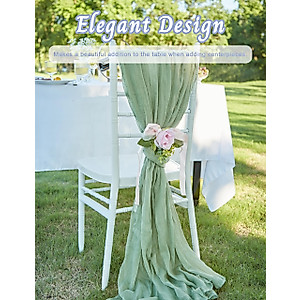 FUANGUI 6 Pack 35x120 Inches Sage Green Cheesecloth Table Runner 10Ft for Baby Shower Wedding Birthday Fall Decoration, Boho Gauze Fabric Rustic Sheer Romantic Cheese Cloth Table Runner