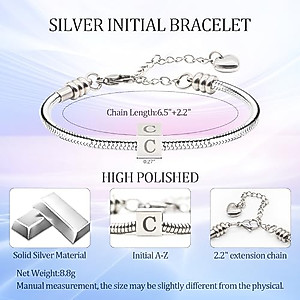 TAGOMEI Initial Bracelet for Women Teens, Stainless Steel Silver Dainty Letter Bracelets, Personalized Initial Charm Alphabet Jewelry Gifts
