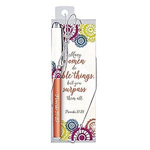 Noble Woman Proverbs 31:29 Bible Verse Ballpoint Pen Gift Set (Bookmark)