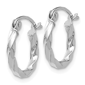 14K White Gold Twisted Round Hoop Earrings