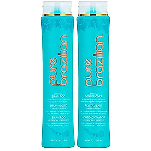 PURE BRAZILIAN Anti Frizz Daily Shampoo & Conditioner - Salt-Free & Color Safe Shampoo & Conditioner Enriched With Keratin, Argan Oil, and Acai (13.5 Ounce / 400 Milliliter)