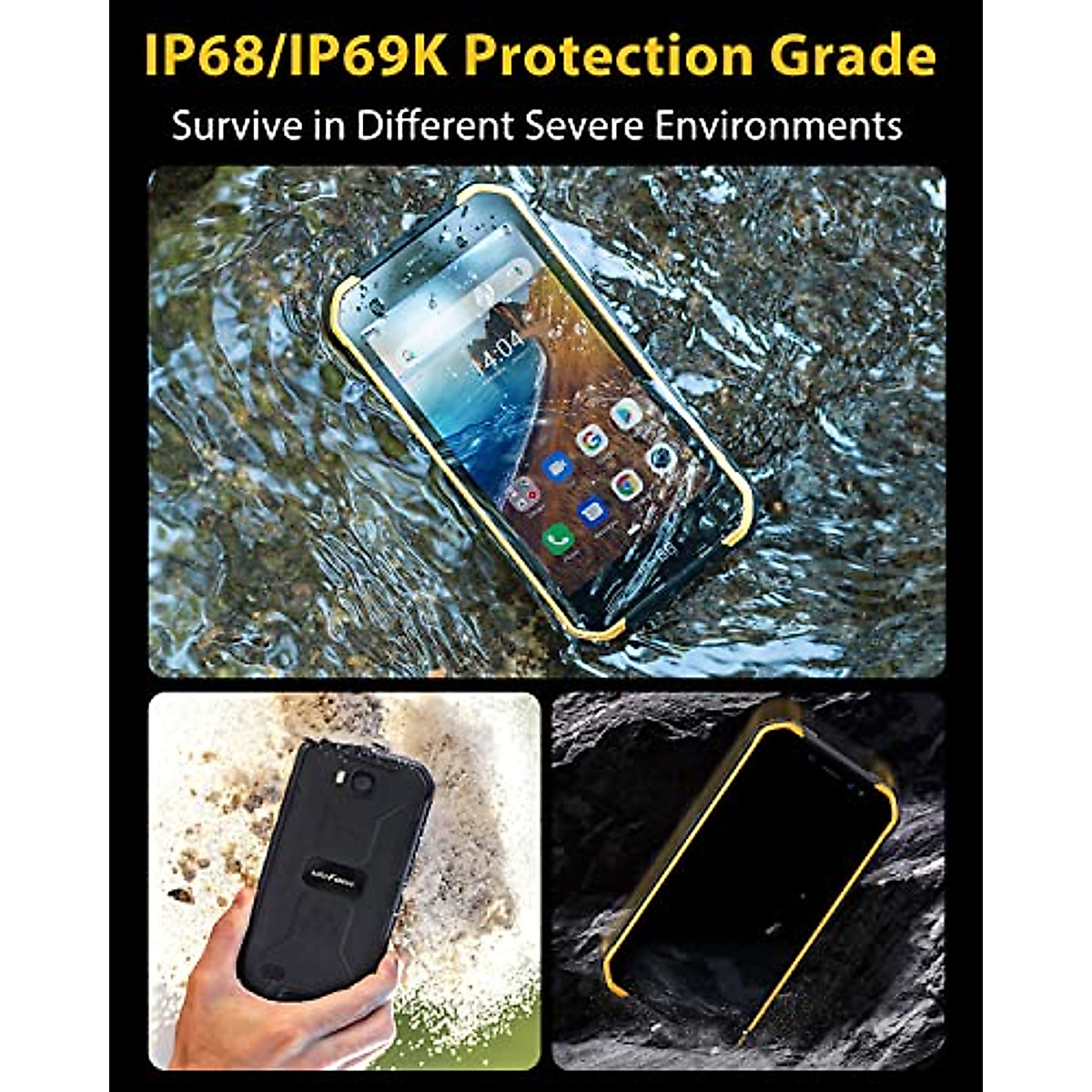 Ulefone Rugged Smartphone Unlocked, Armor X6 Pro(2022) IP69K Waterproof Phone, Android 12 8GB+32GB, 13MP+5MP, 5.0 inch, 4000mAh Battery, Global Dual 4G, NFC, Face ID Compass+GPS Shockproof (Orange)