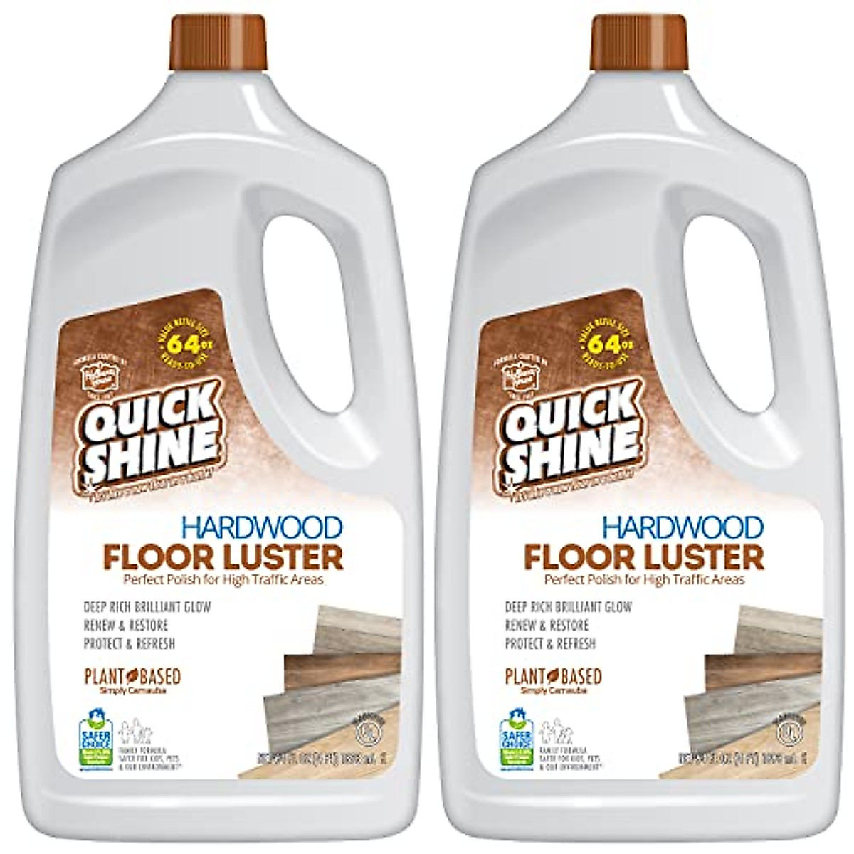 Quick Shine Hardwood Floor Luster 64oz, 2Pk & Hard Surface Floor Mop Refill Pad 12" Wx6 Dx1/2 H | Washable & Reusable | Scoops, Lifts & Traps Dirt & Debris