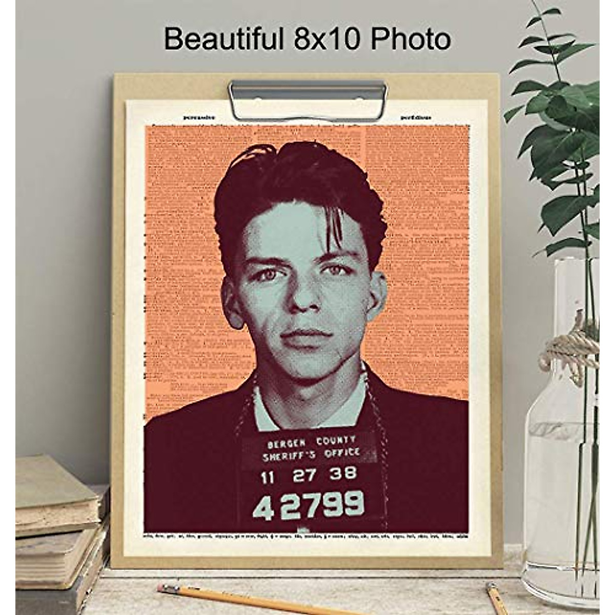 Frank Sinatra 8x10 Poster, Upcycled Dictionary Art Photo, Pop Art Home Decor - Modern Wall Art Print - Unique Contemporary Room Decorations for Living Room, Bedroom - Gift for Ole Blue Eyes Fans