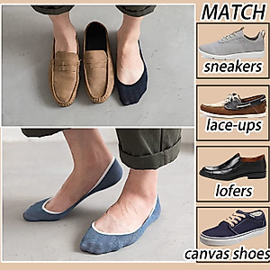 CHUNFO No Show Invisible Men Boys Cushioned Pure Color Low Cut Hidden Liner Socks Non Slip Grips 5 or 10 Pairs (5 Pairs-Pure Color 02-04 Black)