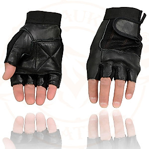 Milwaukee Leather SH217 Men's Black Leather Gel Padded Palm Fingerless Motorcycle Hand Gloves W/Breathable ‘Mesh Material’ - Large