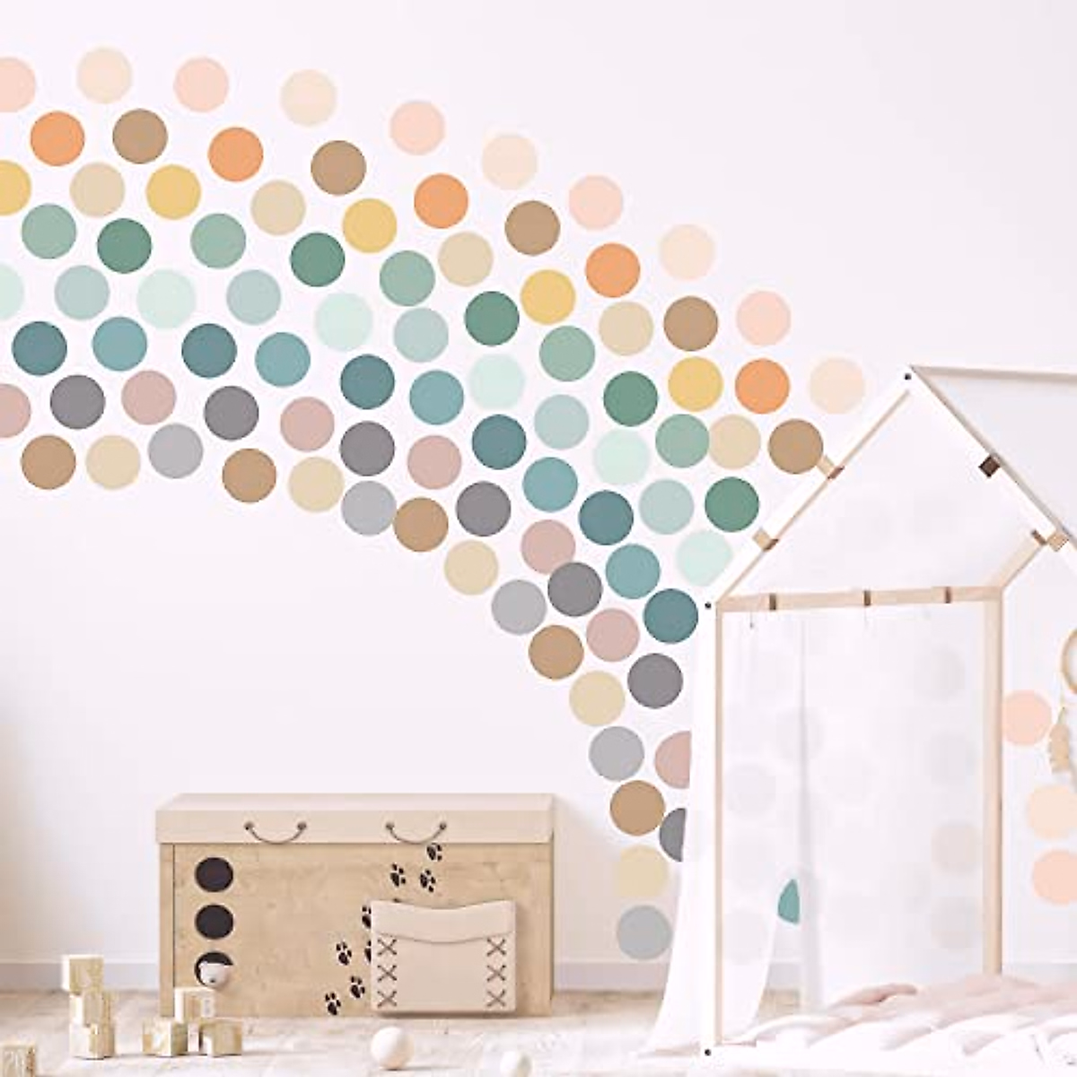 2-inch Polka Dot Wall Decals For Girls Bedroom Featuring 150 Neutral Boho Rainbow Wall Decal Stickers for Wall | Perfect For Boho Nursery and Boho Rainbow Classroom Decor | These Peel and Stick Dots For Walls are a great alternative to Wallpaper