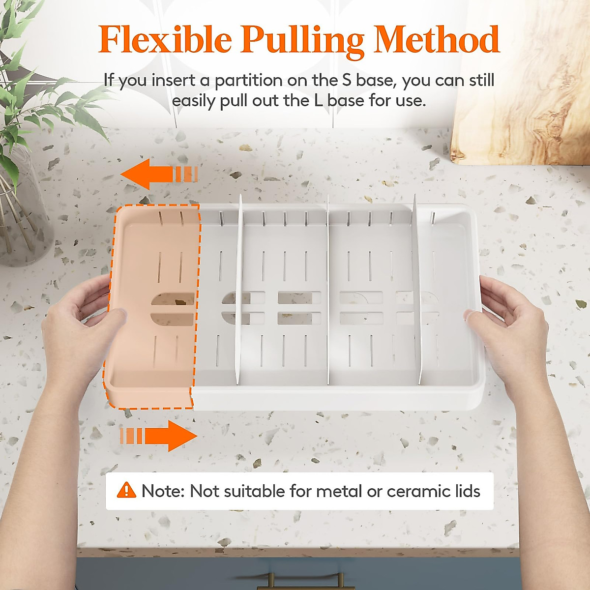 Lifewit Lid Organizers for Cabinet Adjustable, Extra Large 13-24" Food Storage Container Lid Divider with 8 Inserts & 21 Compartments, Plastic Lid Holder Inside Cabinet in Kitchen/Pantry Organization