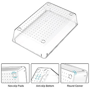 Puricon 25 Pcs Clear Desk Drawer Organizers Set, 4-Size Plastic Bedroom Vanity Dresser Tray Acrylic Bathroom Storage Bins for Makeups Jewelries Kitchen Utensils Gadgets Office Accessories -Clear