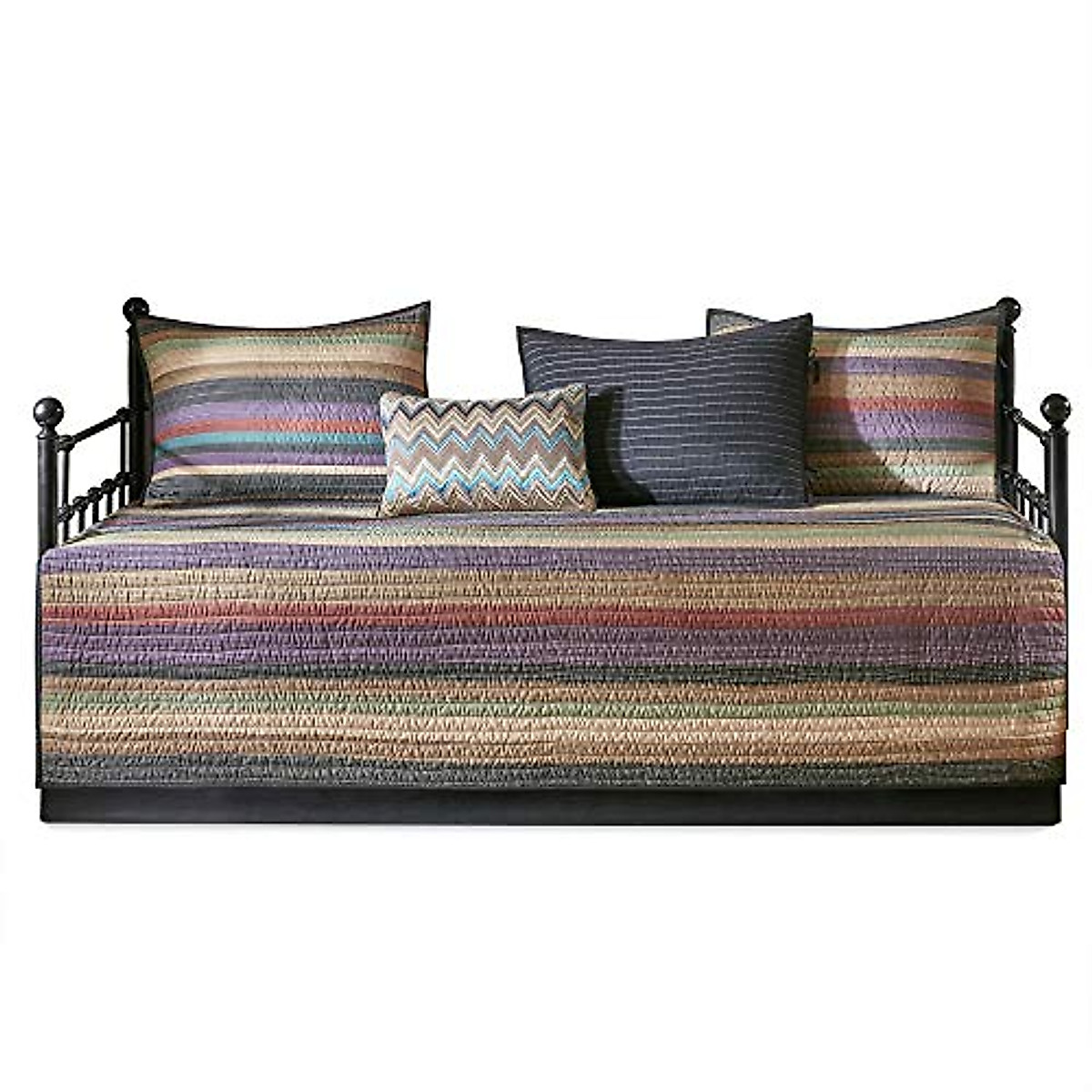 Madison Park Daybed Cover Double Sided Quilting Casual Design All Season Bedding Set with Bedskirt, Matching Shams, Decorative Pillow, 75 in x 39 in, Yosemite, Purple Teal