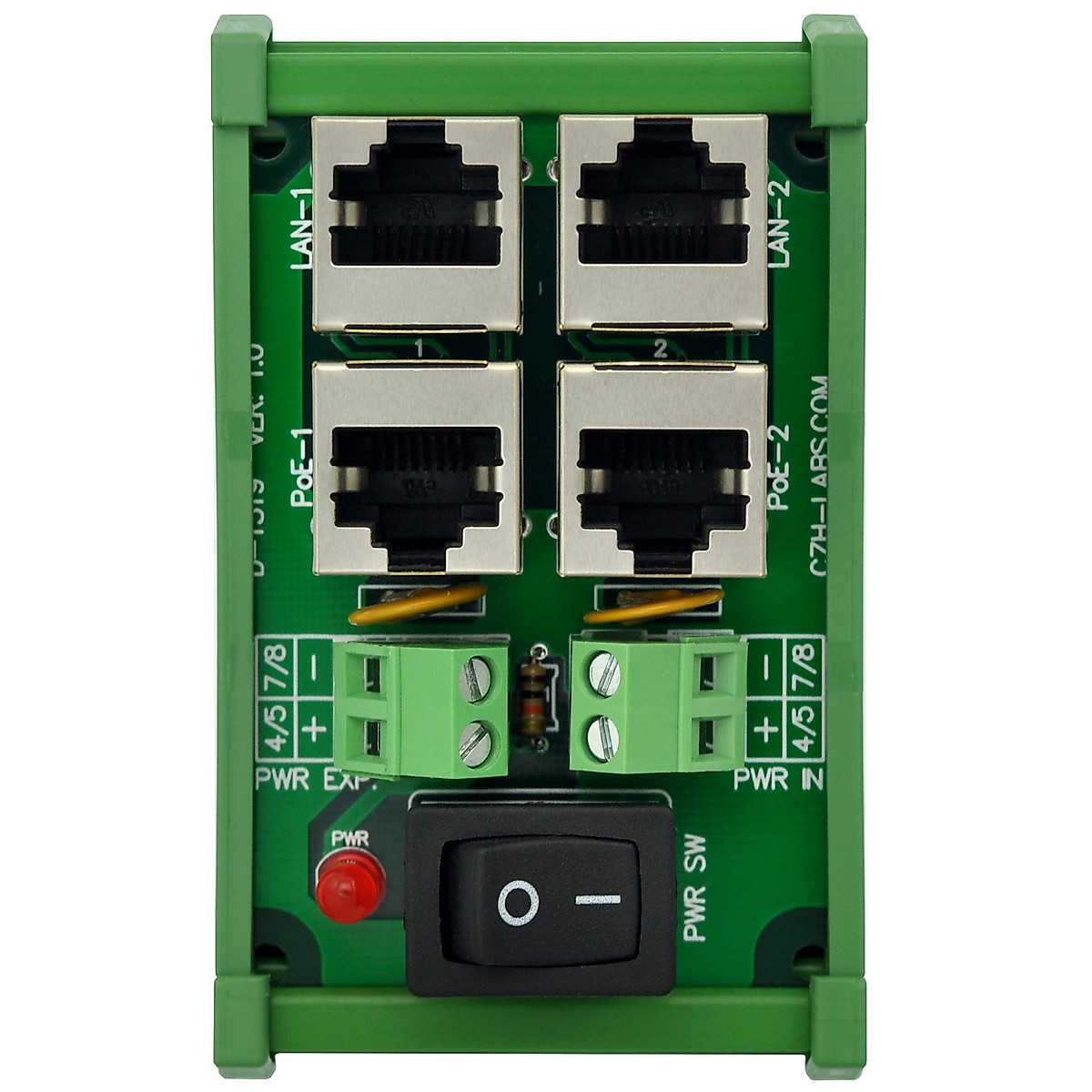 CZH-LABS DIN Rail Mount 2 Ports Passive RJ45 PoE Power Injection Board, Power Over Ethernet Injector Module.