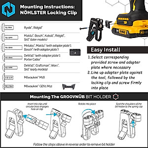 NÖHLSTER Locking Tool Clip for Cordless Drill, Impact Driver, Finish Nailer, Cordless Tools - No Holster Needed - Bit Holder Included