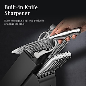 Knife Set,Emojoy 15 Pieces Kitchen Knife Set with block, Knife Block Set with Built-in Sharpener,High Carbon Stainless Steel Sharp Chef Knife Set with Hollow Handle