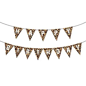 Kristin Paradise Leopard Print Happy Birthday Banner, Safari Party Sign, Jungle Animals Theme Decorations, Boy Girl Baby Shower Supplies, Bday Kids 1st First Decor