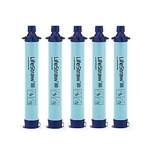 LifeStraw Personal Water Filter for Hiking, Camping, Travel, and Emergency Preparedness, 5 Pack, Blue