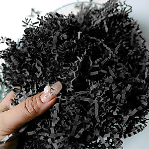 STEZHOU 4oz Black Crinkle Cut Paper Shred Filler great for Gift Wrapping, Basket Filling, Birthdays, Weddings, Anniversaries, Valentines Day, and other occasions