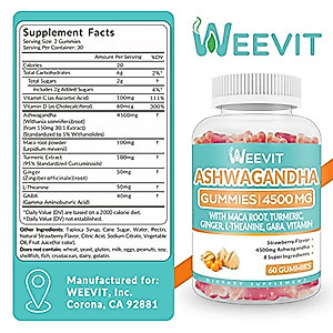 Ashwagandha Gummies 4500mg for Women & Men, Ashwagandha Gummy with Maca Root Powder | Organic Ashwa Gummies (2-Pack)
