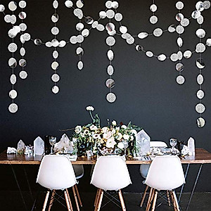 Decor365 Glitter Silver Circle Dots Garland Hanging Polk Dot Streamer Party Decoration String Banner Backdrop for Birthday/Wedding/Baby Shower/Engagement/Bridal Shower/Graduation/Bday/Bachelorette