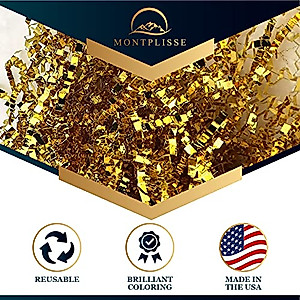 Montplisse Gold Crinkle Paper, 1 LB. Bag. Gold Crinkle Cut Paper Shred filler gold for Gift Box & Baskets, Wedding & Christmas Gifts. Gold Shred for 4 gift boxes.