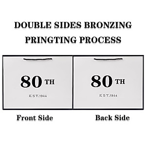 Jaywayang 80th Birthday White and Black Large Gift Bag with Card and Tissue Paper, Metallic Printing Keepsake Gift Vintage Bag for Men Women, 1944 Grandparents 80 Year Old Party Paper Bag for Gifts