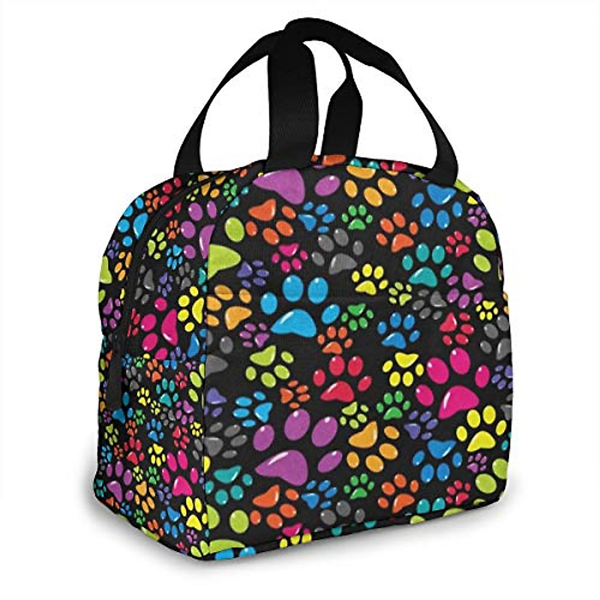 Colorful Dog Paw Print Insulated Neoprene Lunch Bag For Women, Men, Lunch Tote For Work