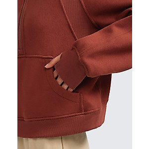 CRZ YOGA Womens Fleece Lined Half Zip Hoodies Pullover Oversized Long Sleeve Casual Workout Sweatshirts with Thumb Holes Jujube Brown Medium