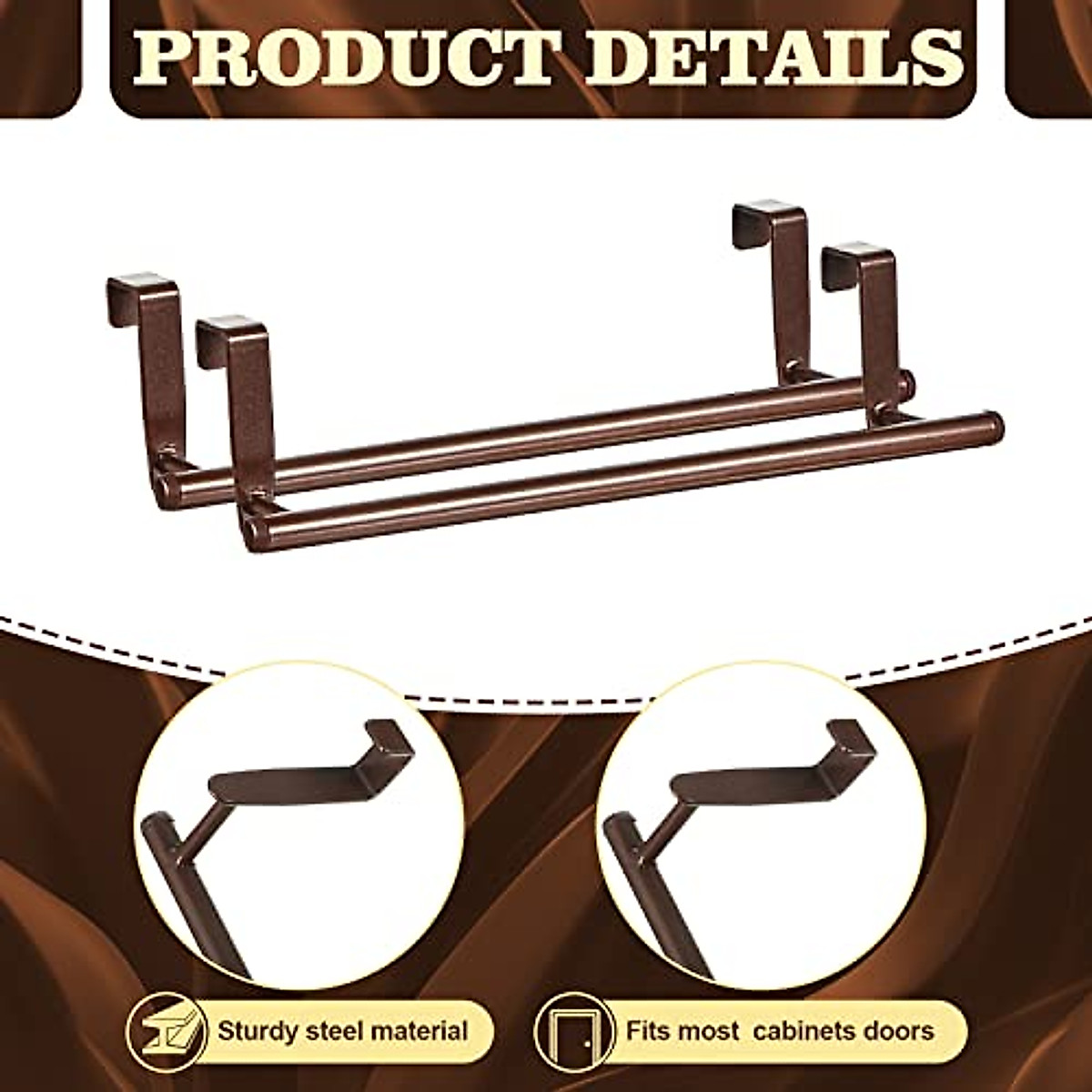 2 Pack Towel Rack for Cabinet Steel over Door Towel Rack Modern over Cabinet Towel Hanger Towel Bar Holder 9 Inch Storage Organizer for Universal Fit on Kitchen Bathroom over Cabinet Cupboard (Bronze)