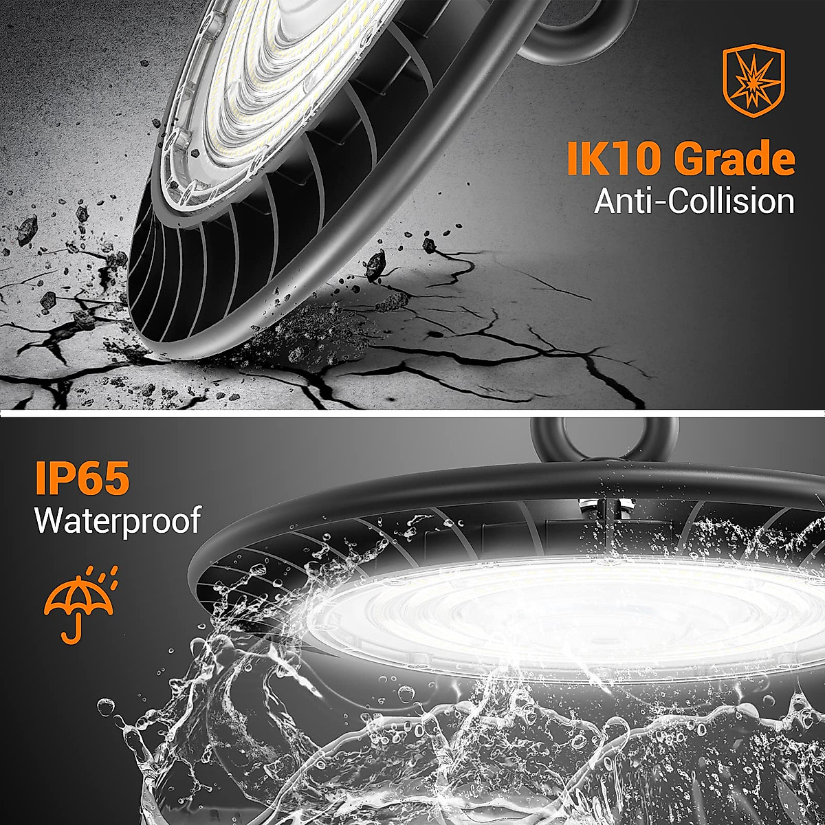 CT CAPETRONIX High Bay LED Shop Lights 2 Pcs 100W 5000K 110V 250W HID/HPS Equivalent 13,000LM, 5' Cable with 110V Plug, Hanging Hook, 120°, LED High Bay Light for Gym Garage Shop Warehouse (2Pack